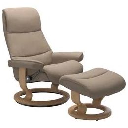 Relaxsessel stressless "View" Sessel Gr. ROHLEDER Stoff Q2 FARON, Cross Base Eiche, Relaxfunktion-Drehfunktion-PlusTMSystem-Gleitsystem, B/H/T: 91cm x 109cm x 83cm, beige (beige q2 faron) mit Classic Base, Größe L,Gestell Eiche