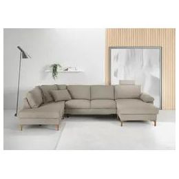 Wohnlandschaft 3C Candy "Lecce, wahlweise PUR-Schaumstoff oder Tonnentaschenfederkern U-Form" Sofas Gr. B/H/T: 339cm x 86cm x 220cm, Feincord, Longchair rechts, Sitzaufbau PUR-Schaumstoff, gelb Bettkasten in Umbauecke und Longchair, sowie Querschläfer im 2-Sitzer