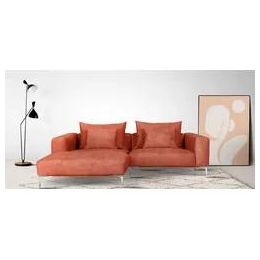 Guido Maria Kretschmer Home & Living Ecksofa GUIDO MARIA KRETSCHMER HOME & LIVING "JANTE L-Form" Sofas Gr. B/H/T: 233cm x 85cm x 172cm, Velvet, Recamiere links, orange (burnt orange) wahlweise Recamiere links oder rechts, mit Chromfüßen