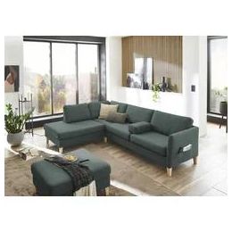 Ecksofa ATLANTIC HOME COLLECTION "Mailo L-Form" Sofas Gr. B/H: 255cm x 82cm, Feinstruktur, Ottomane links, grün mit Seitentaschen und Ottomane, Massivholzfüßen