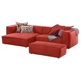 Ecksofa W.Schillig "around-the-block" Sofas Gr. B/H/T: 300cm x 66cm x 164cm, Longlife Xtra-Leder Z69, Longchair links, orange (red z69) mit eleganter Biese, Federkern