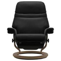 Relaxsessel stressless "Sunrise" Sessel Gr. Leder BATICK, PowerTM Leg & Back-ohne Akku-Classic Base Eiche, Relaxfunktion-Drehfunktion-Integrierte Fußstütze-PlusTMSystem, B/H/T: 88cm x 103cm x 78cm, schwarz (black batick) elektrisch verstellbar, optional 2-motorisch, Größe M & L