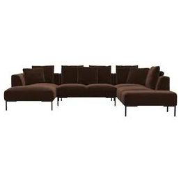 Ecksofa FLEXLUX "Sava, gleichschenklig, bequem mit hohem Sitzkomfort" Sofas Gr. B/H/T: 285cm x 94cm x 285cm, Velvet, Schenkel rechts, 3 Sitzer-Ecke -3 Sitzer, braun (tobacco) Taschenferderkern-Sitz mit Kaltschaum, lose Rücken- & Dekokissen