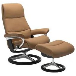 Relaxsessel stressless "View" Sessel Gr. Leder PALOMA, Cross Base Schwarz, Relaxfunktion-Drehfunktion-PlusTMSystem-Gleitsystem-BalanceAdaptTM, B/H/T: 82cm x 109cm x 81cm, braun (taupe paloma) mit Signature Base, Größe M,Gestell Schwarz