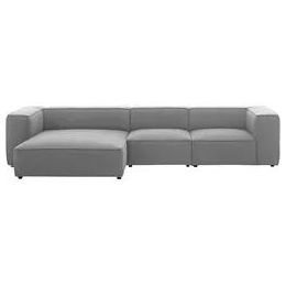 Ecksofa W.Schillig "around-the-block" Sofas Gr. B/H/T: 341cm x 66cm x 164cm, ROHLEDER Jacquard-Flachgewebe Q2 O10, Longchair links, grau (silver grey o10) mit eleganter Biese, Federkern, Breite 341 cm