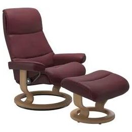 Relaxsessel stressless "View" Sessel Gr. Leder BATICK, Cross Base Eiche, Relaxfunktion-Drehfunktion-PlusTMSystem-Gleitsystem, B/H/T: 91cm x 109cm x 83cm, rot (bordeaux batick) mit Classic Base, Größe L,Gestell Eiche