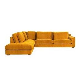 Ecksofa furninova "Grande" Sofas Gr. B/H/T: 321cm x 84cm x 271cm, Velours EROS, Ottomane links, gelb (mustard) besonders guter Komfort durch lose, doppelte Rückenkissen