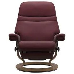 Relaxsessel stressless "Sunrise" Sessel Gr. Leder BATICK, PowerTM Leg & Back-mit Akku-Classic Base Eiche, Relaxfunktion-Drehfunktion-Integrierte Fußstütze-PlusTMSystem, B/H/T: 79cm x 103cm x 78cm, rot (bordeaux batick) elektrisch verstellbar, optional 2-motorisch, Größe M & L