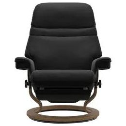 Relaxsessel stressless "Sunrise" Sessel Gr. Leder PALOMA, PowerTM Leg & Back-ohne Akku-Classic Base Eiche, Relaxfunktion-Drehfunktion-Integrierte Fußstütze-PlusTMSystem, B/H/T: 79cm x 103cm x 78cm, schwarz (black paloma) elektrisch verstellbar, optional 2-motorisch, Größe M & L