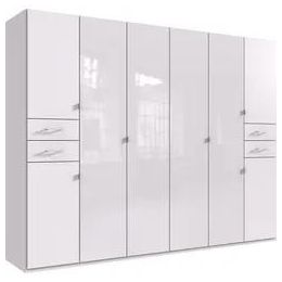 Drehtürenschrank wimex "Danzig" Schränke Gr. B/H/T: 270cm x 208cm x 58cm, 8 St., weiß (weiß/ lange durchgängige türfronten glas weiß) mit Schubladen auf bequemer Höhe, Glastüren