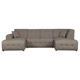 Wohnlandschaft Home Affaire "Nosia U-Form" Sofas Gr. B/H/T: 297 cm x 85 cm x 163 cm, Struktur fein, Recamiere links, grau (taupe) incl. 2 Zierkissen, mit feiner Steppung