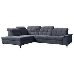 Ecksofa Alina "Andra" Sofas Gr. B/H/T: 308cm x 102cm x 215cm, Chenille GFS, Ottomane links, mit Sitzvorzug, blau (blaugrau gfs 86) inkl. Rückenlehnenverstellung, wahlweise mit Sitzvorzug