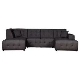 Wohnlandschaft Home Affaire "Nosia U-Form" Sofas Gr. B/H/T: 297 cm x 85 cm x 163 cm, Samtoptik, Recamiere rechts, schwarz incl. 2 Zierkissen, mit feiner Steppung