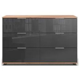 Schubkastenkommode wimex "Saigon" Sideboards Gr. B/H/T: 130cm x 83cm x 41cm, 6 St., grau (plankeneiche nachbildung/ glas grey) mit 6 Schubladen, wahlweise Glas-oder Spiegelfronten