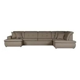 Wohnlandschaft Inosign "BRISBANE NEU U-Form" Sofas Gr. B/H/T: 380cm x 83cm x 202cm, Struktur, Recamiere links, braun (tauoe) mit feiner Steppung, Matten-Optik, incl. Zierkissen