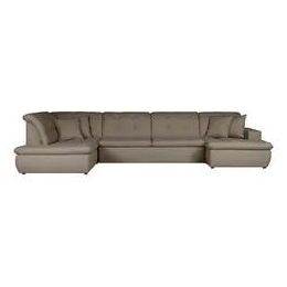 Wohnlandschaft Inosign "BRISBANE NEU U-Form" Sofas Gr. B/H/T: 380cm x 83cm x 202cm, Struktur, Recamiere rechts, braun (tauoe) mit feiner Steppung, Matten-Optik, incl. Zierkissen