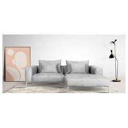 Guido Maria Kretschmer Home & Living Ecksofa GUIDO MARIA KRETSCHMER HOME & LIVING "JANTE L-Form" Sofas Gr. B/H/T: 233cm x 85cm x 172cm, Velvet, Recamiere rechts, weiß (almond milk) wahlweise Recamiere links oder rechts, mit Chromfüßen