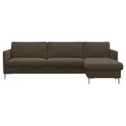 Ecksofa FLEXLUX "Fiore, super Sitzkomfort durch Kaltschaum im Sitz, L-Form" Sofas Gr. B/H/T: 247cm x 85cm x 92cm, Lederoptik, Chaiselongue rechts, braun (camel brown) schmale Armlehnen, Füße Alu