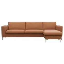 Ecksofa FLEXLUX "Fiore, super Sitzkomfort durch Kaltschaum im Sitz, L-Form" Sofas Gr. B/H/T: 262cm x 85cm x 92cm, Echtleder, Chaiselongue rechts, braun (modern cogna) breite Armlehnen, Füße Alu