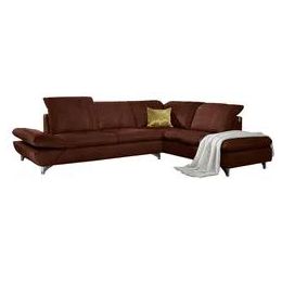 Ecksofa W.Schillig "taoo" Sofas Gr. B/H/T: 296cm x 84cm x 242cm, Longlife fabric Velourgewebe S41, Ottomane rechts, mit Kopfteilverstellung-mit Sitztiefenverstellung, braun (copper s41) mit Sitziefenverstellung & Kopfteilverstellung