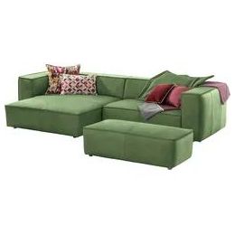 Ecksofa W.Schillig "around-the-block" Sofas Gr. B/H/T: 300cm x 66cm x 164cm, Longlife Xtra-Leder Z69, Longchair links, grün (green z69) mit eleganter Biese, Federkern