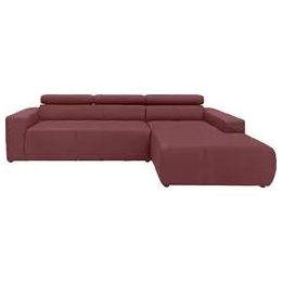 Ecksofa DOMO collection "Brandon große Ausführung B/T/H: 289/177/80 cm, auch in Leder und Cord" Sofas Gr. B/H/T: 285cm x 80cm x 175cm, Leder, Recamiere rechts, ohne Sitztiefenverstellung, ohne Nierenkissen, rot mit Kopfteilverstellung, wahlweise Sitztiefenverstellung, L-Form