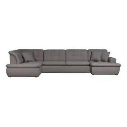 Wohnlandschaft Inosign "BRISBANE NEU U-Form" Sofas Gr. B/H/T: 380cm x 83cm x 202cm, Struktur weich, Recamiere rechts, grau mit feiner Steppung, Matten-Optik, incl. Zierkissen