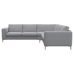 Ecksofa FLEXLUX "Fiore, gleichschenklig, super Sitzkomfort durch Kaltschaum im Sitz" Sofas Gr. B/H/T: 257cm x 85cm x 92cm, Chenille, Schenkel links, grau (sophisto gre) breite Armlehnen, Füße Alu+ Eiche, L-Form