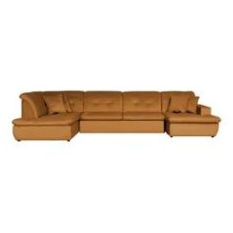 Wohnlandschaft Inosign "BRISBANE NEU U-Form" Sofas Gr. B/H/T: 380cm x 83cm x 202cm, Samtoptik, Recamiere rechts, goldfarben (gold) mit feiner Steppung, Matten-Optik, incl. Zierkissen