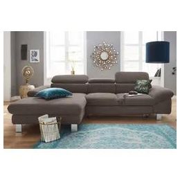 Ecksofa COTTA "Driver L-Form" Sofas Gr. B/H/T: 268cm x 73cm x 169cm, Chenille, Recamiere links, mit Kopfteilverstellung-ohne Bettfunktion und Bettkasten, braun (espresso) mit Kopfteilverstellung, wahlweise Bettfunktion