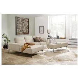 Ecksofa W.Schillig "run" Sofas Gr. B/H/T: 319cm x 88cm x 178cm, Longlife Xtra-Leder Z73, Recamiere links, mit Sitztiefenverstellung, beige (elfenbein z73) mit Holzsockel, Füße in Schwarz pulverbeschichtet, Breite 319 cm