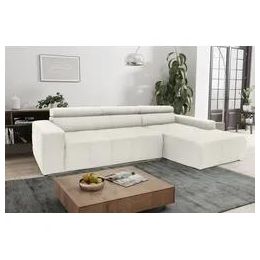 Ecksofa DOMO collection "Brandon große Ausführung B/T/H: 289/177/80 cm, auch in Leder und Cord" Sofas Gr. B/H/T: 285cm x 80cm x 175cm, Leder, Recamiere rechts, ohne Sitztiefenverstellung, ohne Nierenkissen, beige (elfenbein) mit Kopfteilverstellung, wahlweise Sitztiefenverstellung, L-Form