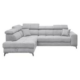 Ecksofa ED EXCITING DESIGN "Sydney L-Form", grau (hellgrau), B:282cm H:86cm T:198cm, 92% Polyester, 8% Nylon, Sofas, frei im Raum stellbar, mit Bettkasten, inkl. Kopfteilverstellung