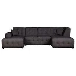 Wohnlandschaft Home Affaire "Nosia U-Form" Sofas Gr. B/H/T: 297 cm x 85 cm x 163 cm, Samtoptik, Recamiere links, schwarz incl. 2 Zierkissen, mit feiner Steppung