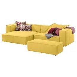 Ecksofa W.Schillig "around-the-block" Sofas Gr. B/H/T: 300cm x 66cm x 164cm, Longlife Xtra-Leder Z69, Longchair links, gelb (lemon z69) mit eleganter Biese, Federkern