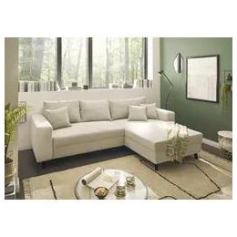 Ecksofa ED EXCITING DESIGN "Larina L-Form" Sofas Gr. B/H/T: 282cm x 92cm x 186cm, Cord, Recamiere beidseitig montierbar, inkl. Schlaffunktion und Bettkasten, beige frei stellbar, Bettfunktion & Bettkasten, inkl. Rücken- und Zierkissen