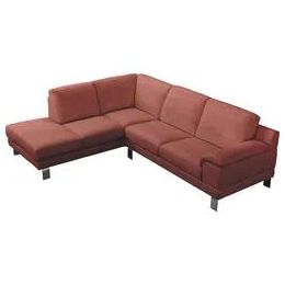 Ecksofa Egoitaliano "Shakira, Design und Sitzkomfort auf hohem Niveau, tolle Details" Sofas Gr. B/H/T: 240cm x 84cm x 212cm, Luxus-Microfaser Lederoptik, Ottomane links, rot (marsala) mit Ottomane, L-Form, elegante Metallfüße