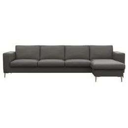 Ecksofa FLEXLUX "Fiore, super Sitzkomfort durch Kaltschaum im Sitz, L-Form" Sofas Gr. B/H/T: 295cm x 85cm x 159cm, Echtleder, grau (warm mineral) breite Armlehnen, Füße Alu+ Eiche