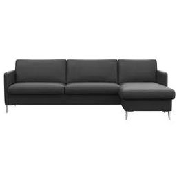 Ecksofa FLEXLUX "Fiore, super Sitzkomfort durch Kaltschaum im Sitz, L-Form" Sofas Gr. B/H/T: 247cm x 85cm x 92cm, Echtleder, Chaiselongue rechts, schwarz (deep black) schmale Armlehnen, Füße Alu