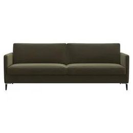 3-Sitzer FLEXLUX "Fiore, super Sitzkomfort durch Kaltschaum im Sitz" Sofas Gr. B/H/T: 214cm x 85cm x 92cm, Velvet, grün (moss grün) schmale Armlehnen, Füße Alu+schwarz