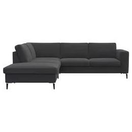 Ecksofa FLEXLUX "Fiore, L-Form" Sofas Gr. B/H/T: 241cm x 85cm x 225cm, Lederoptik, Ottomane links, grau (shark grey) breite Armlehnen, Füße Aluschwarz, BT 241225 cm, Kaltschaum im Sitz