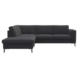 Ecksofa FLEXLUX "Fiore, L-Form" Sofas Gr. B/H/T: 241cm x 85cm x 225cm, Lederoptik, Ottomane links, schwarz (gorilla blac) breite Armlehnen, Füße Aluschwarz, BT 241225 cm, Kaltschaum im Sitz