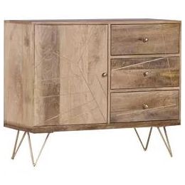 Kommode GUTMANN FACTORY "Scan" Sideboards Gr. B/H/T: 105 cm x 88 cm x 43 cm, Anzahl Türen: 3, mit goldfarbenen Einfräsungen, beige (natur) mit modernen Haarnadel Beinen