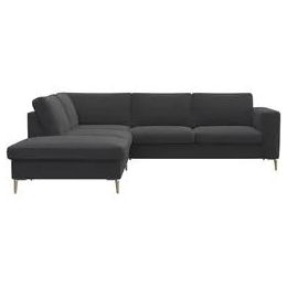 Ecksofa FLEXLUX "Fiore, L-Form" Sofas Gr. B/H/T: 241cm x 85cm x 225cm, Lederoptik, Ottomane links, grau (shark grey) breite Armlehnen, Füße AluEiche, BT 241225 cm, Kaltschaum im Sitz