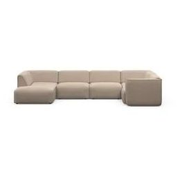 Wohnlandschaft RAUM.ID "Merid U-Form" Sofas Gr. B/H/T: 367cm x 70cm x 206cm, Struktur, Ottomane links, grau (taupe) als Modul oder separat verwendbar, für individuelle Zusammenstellung