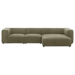 Ecksofa W.Schillig "around-the-block" Sofas Gr. B/H/T: 341cm x 66cm x 164cm, Longlife Xtra-Leder Z69, Longchair rechts, grün (camouflage z69) mit eleganter Biese, Federkern, Breite 341 cm