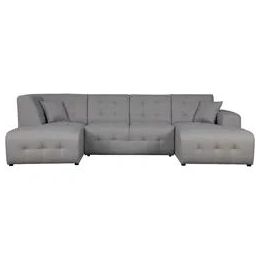 Wohnlandschaft Home Affaire "Nosia U-Form" Sofas Gr. B/H/T: 297 cm x 85 cm x 163 cm, Struktur fein, Recamiere rechts, grau (hellgrau) incl. 2 Zierkissen, mit feiner Steppung