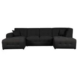 Wohnlandschaft Home Affaire "Nosia U-Form" Sofas Gr. B/H/T: 297 cm x 85 cm x 163 cm, Material, Recamiere links, schwarz incl. 2 Zierkissen, mit feiner Steppung