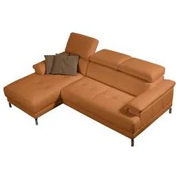 Ecksofa Egoitaliano "Soul, Design und Sitzkomfort auf hohem Niveau, tolle Details, L-Form" Sofas Gr. B/H/T: 250cm x 99cm x 166cm, Leder BULL, Recamiere links, mit Kopfteilverstellung, orange mit Recamiere, inkl. Kopfteilverstellung