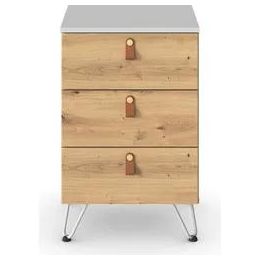 Nachtkommode Rauch "Homey by Aditio" Sideboards Gr. B/H/T: 47 cm x 73 cm x 43 cm, 3 St., grau (seidengrau, eiche artisan) mit Grifflaschen in Leder, 3 Schubladen Softclose-Funktion